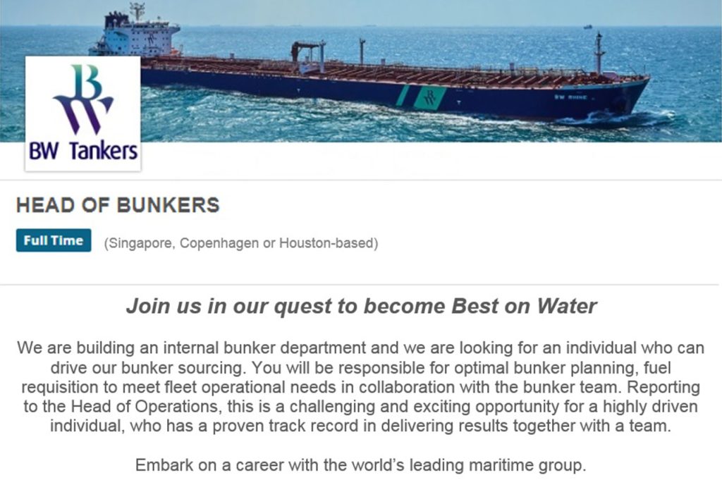 BW Tankers: Opening for Head of Bunkers position | Manifold Times