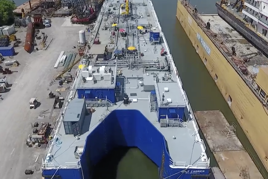 Modifications on John W. Stone Oil barge carrier underway for offshore ...