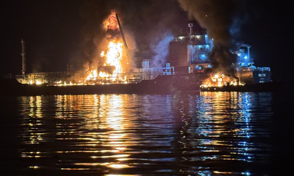 Captain killed, two injured after tanker and cargo ship catch fire in ...