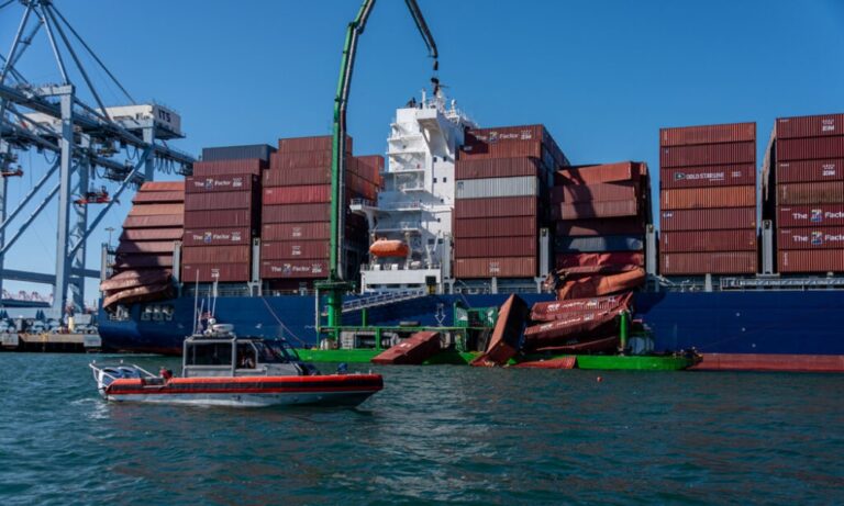 Over 70 shipping containers topple off cargo ship into water of Port of ...